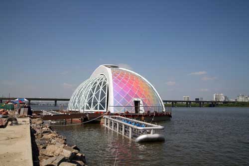 Floating Stage Seoul design, Han River building - e-architect